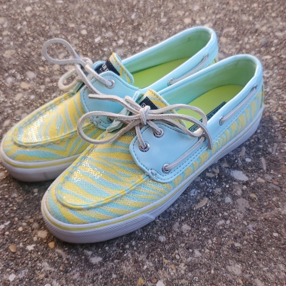 Sperry Top Sider Yellow Blue Sequin Boat Shoes 5 - Gem